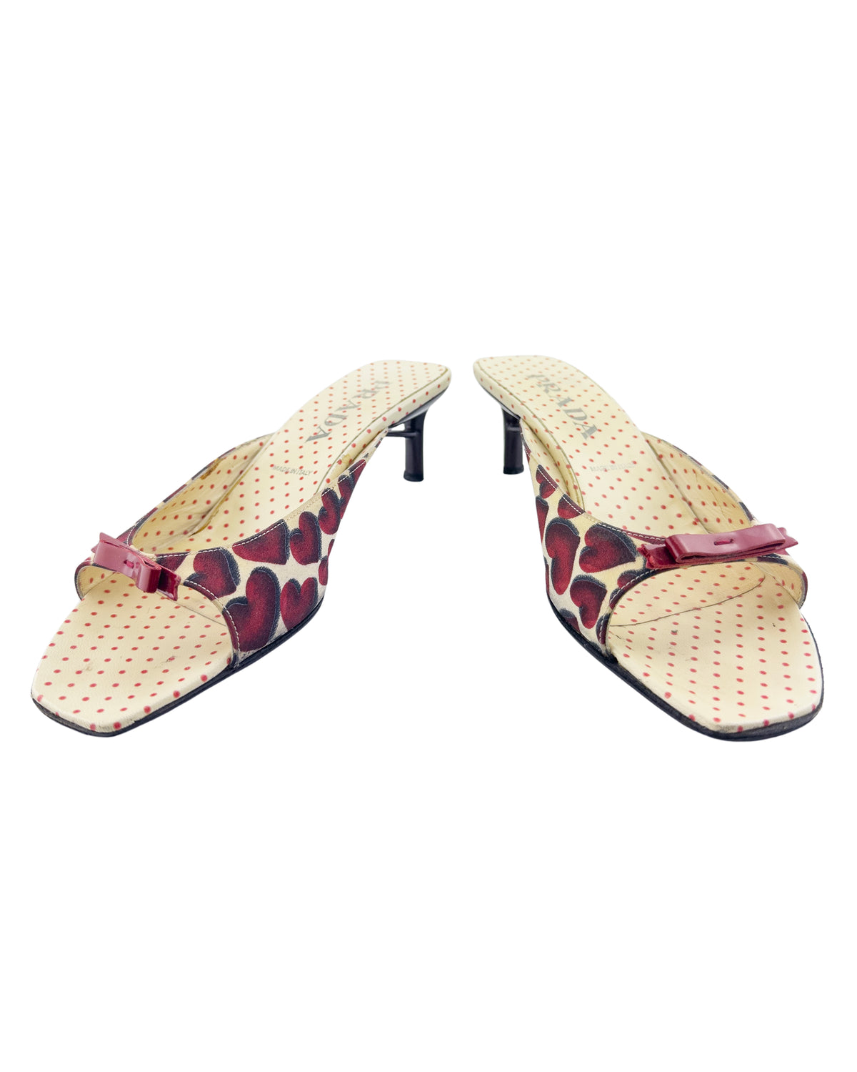 Red and Cream Heart Print Kitten Heel Mules – Vintage Couture