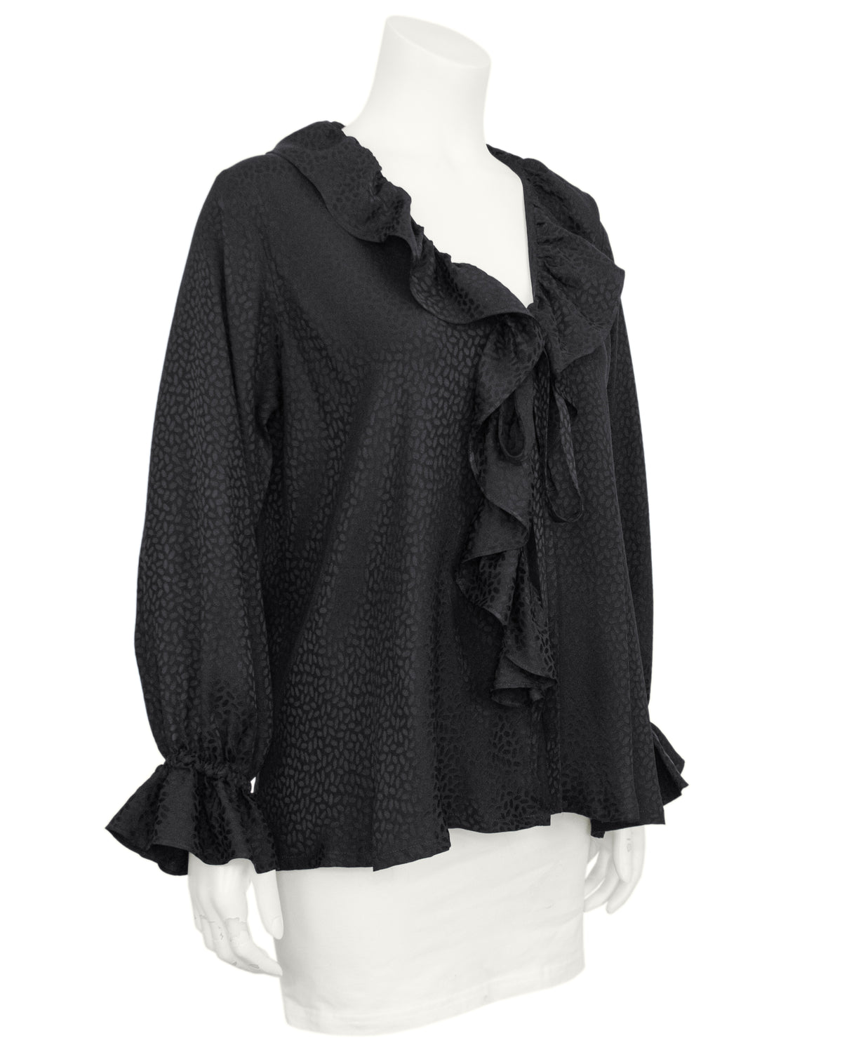 Black Silk Jacquard Ruffle Blouse – Vintage Couture