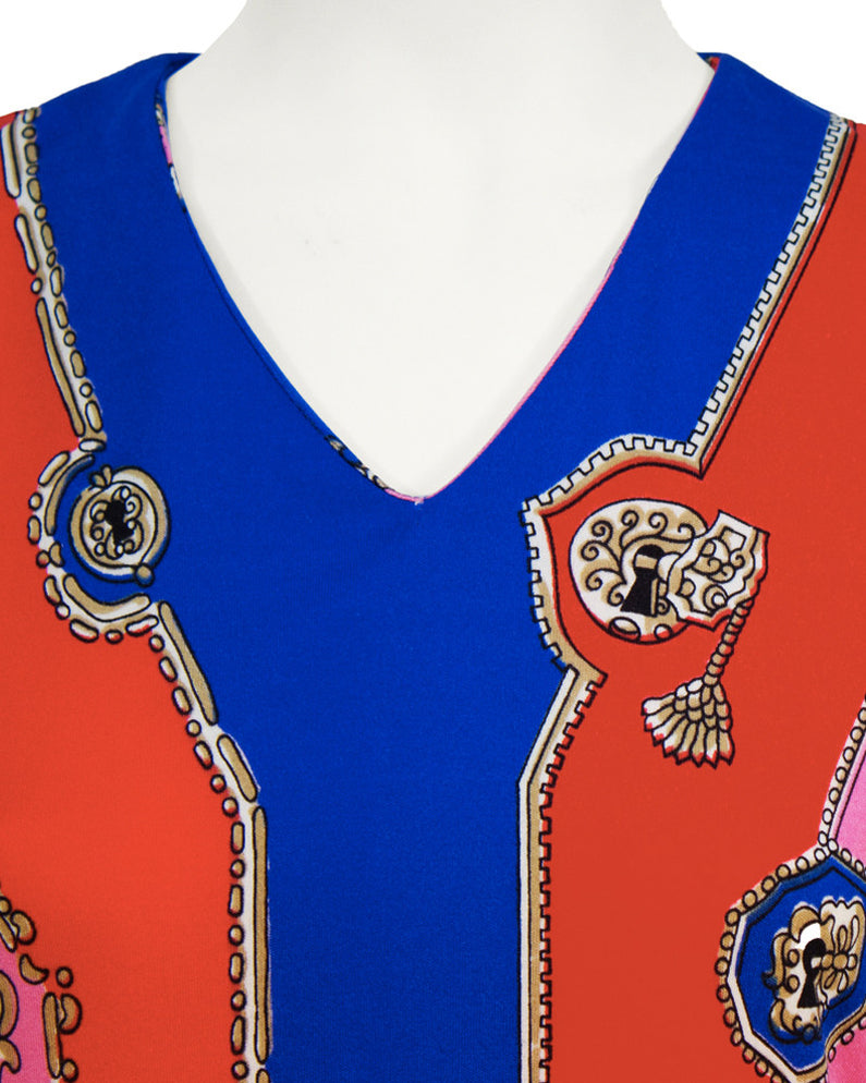 Blue, Pink and Red Lock and Key Pattern Mini Dress – Vintage Couture