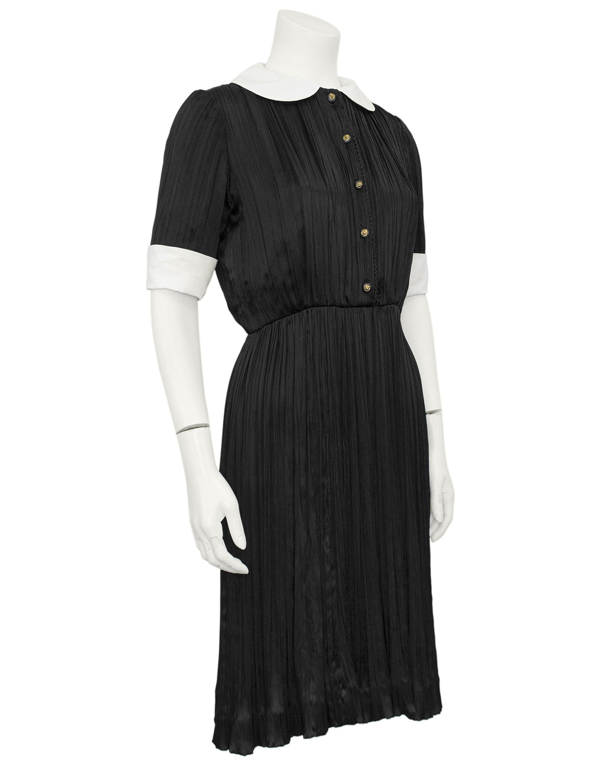 Black Silk Micro Pleated Shirt Dress – Vintage Couture