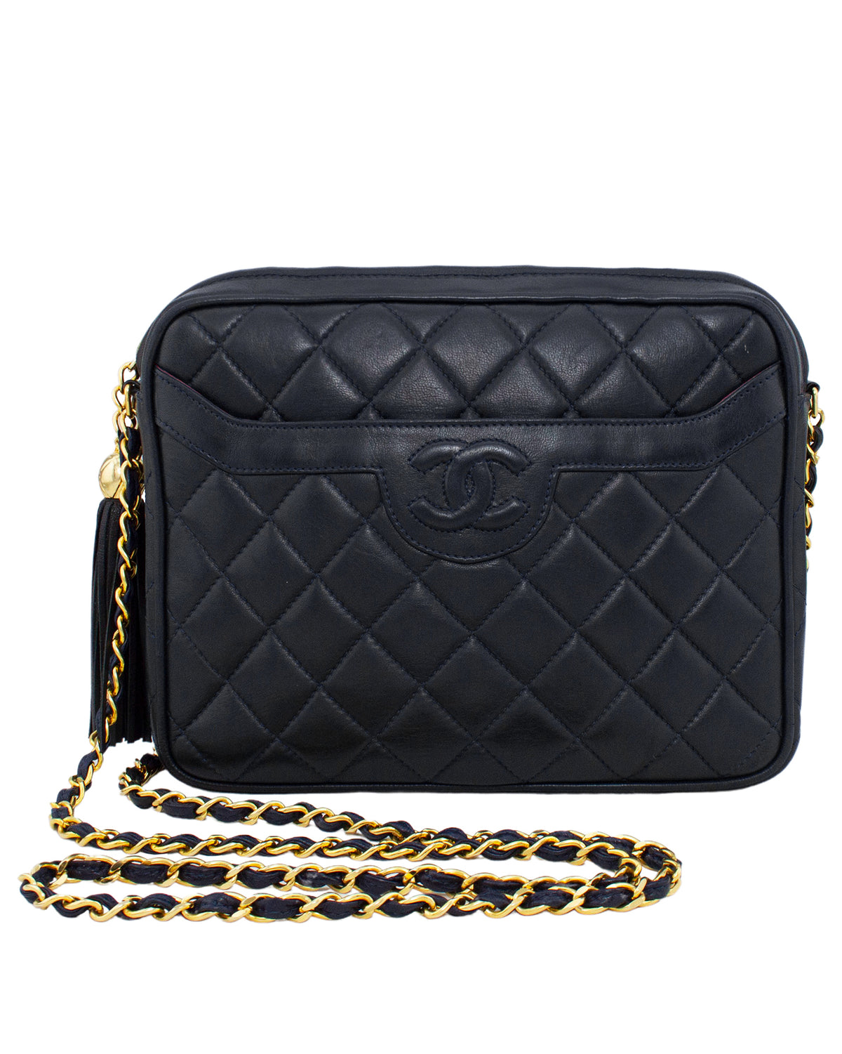 Navy Blue Quilted Leather Large Camera Bag – Vintage Couture