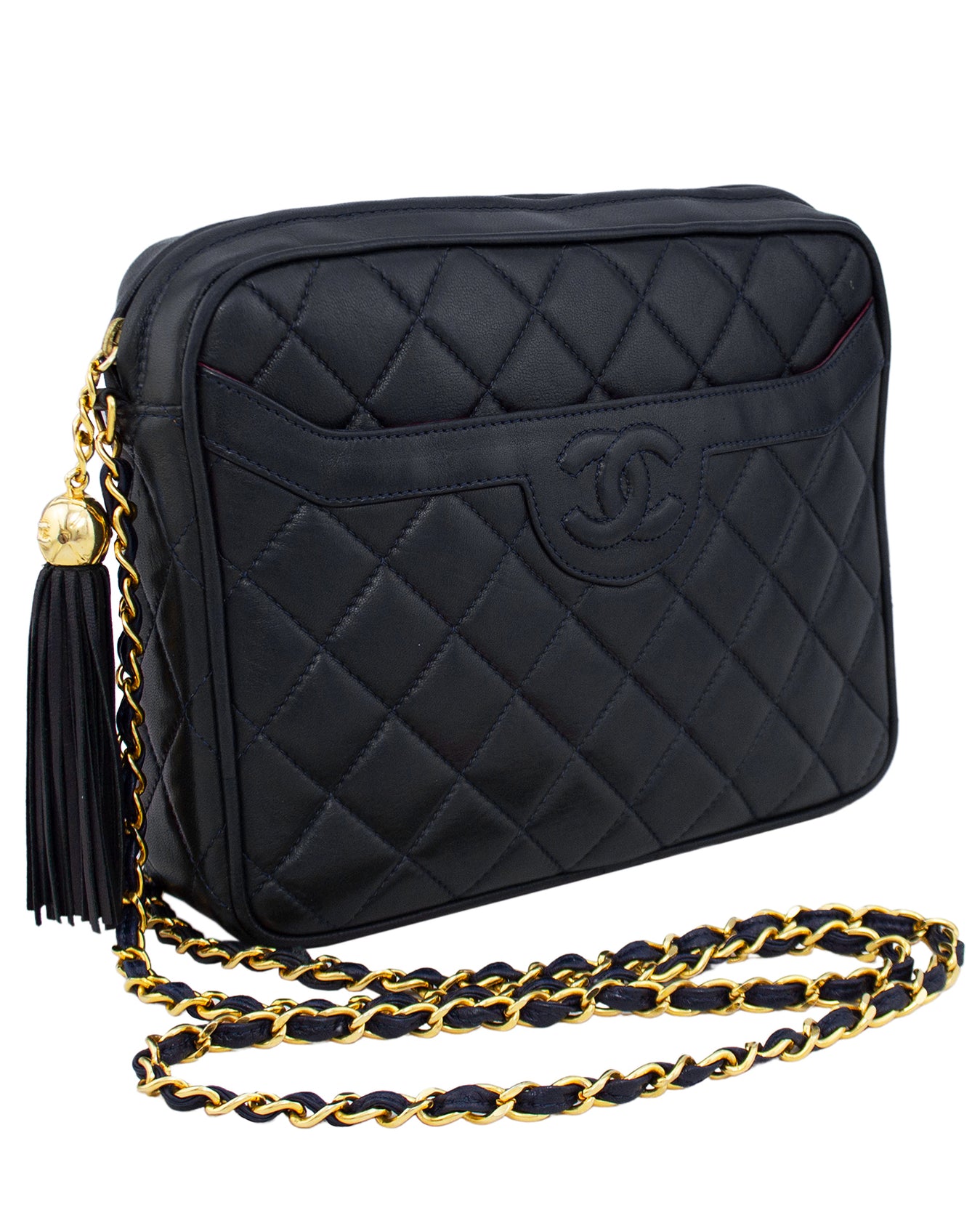 Navy Blue Quilted Leather Large Camera Bag – Vintage Couture