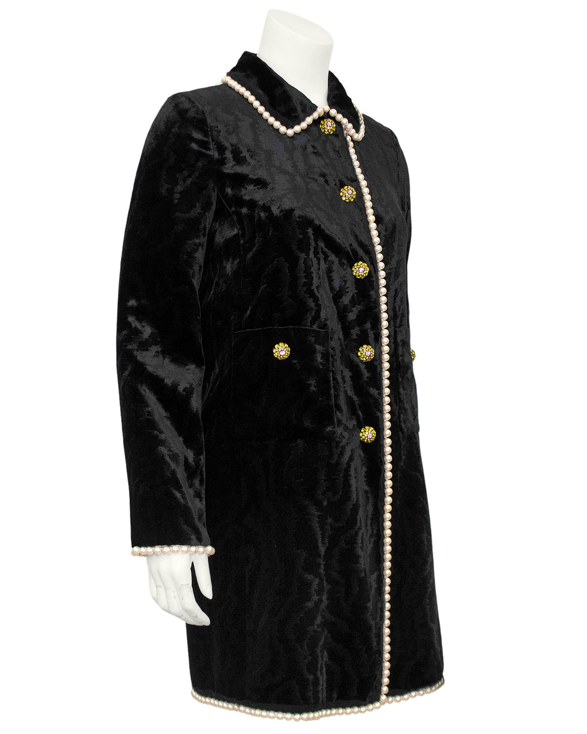 Black Woven Moire Velvet Jacket with Faux Pearl & Swarovski Crystal ...