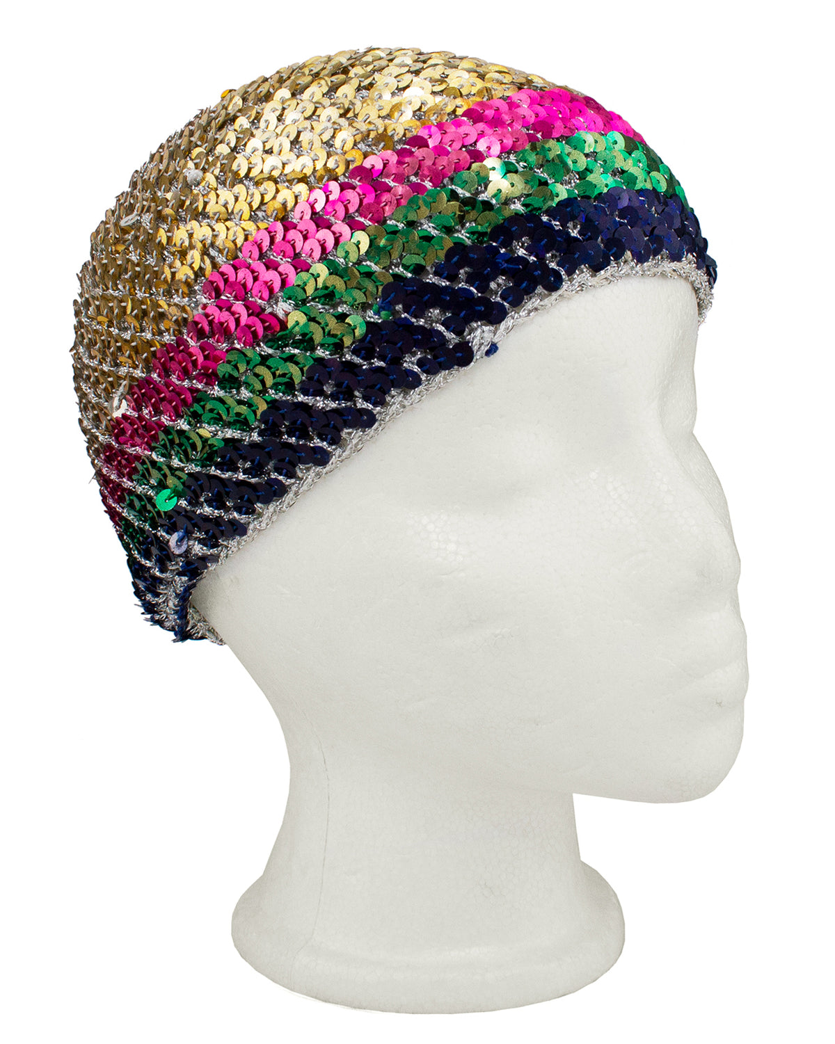 Silver Crochet Skull Cap with Sequins – Vintage Couture