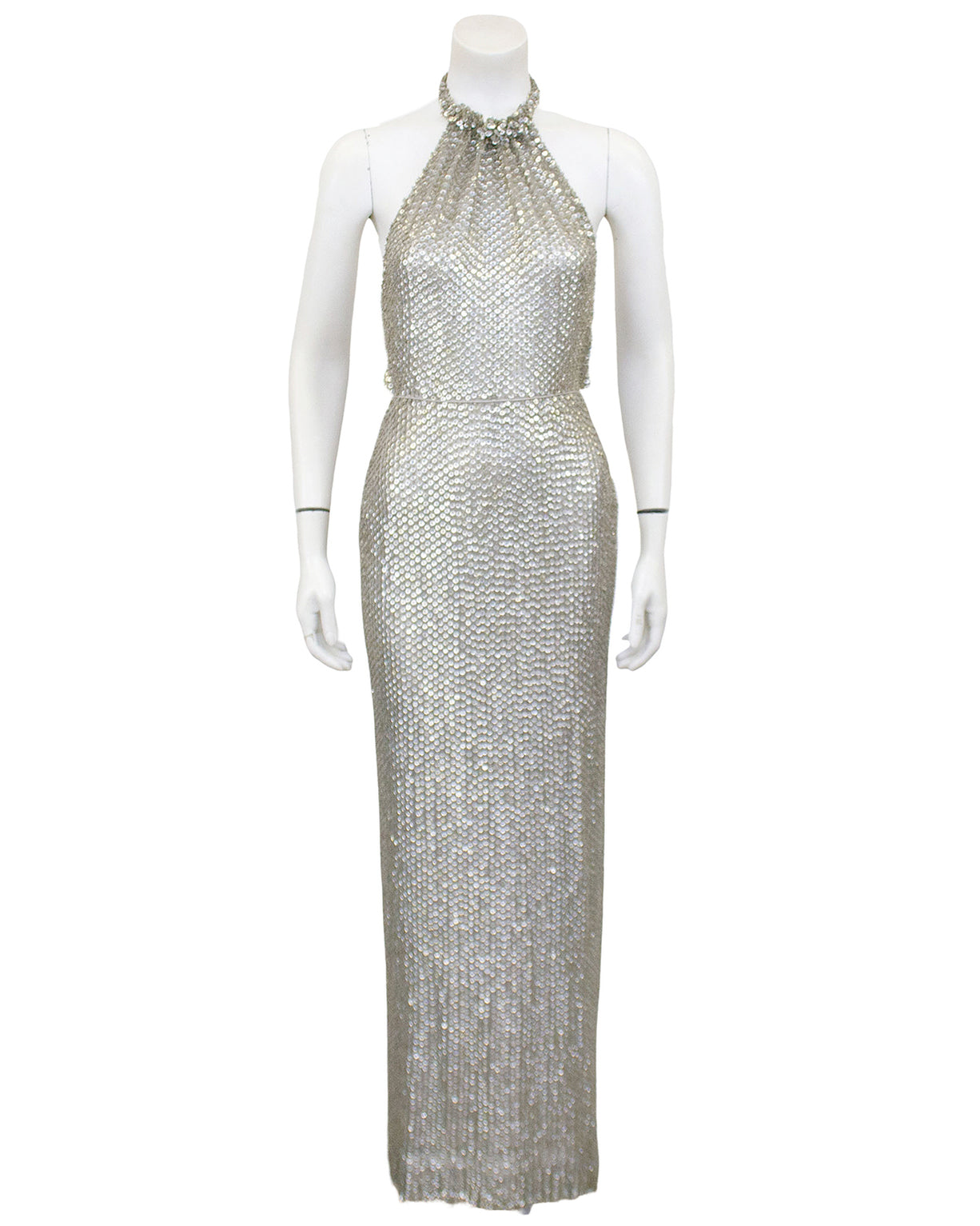 Silver Sequin Halter Gown – Vintage Couture