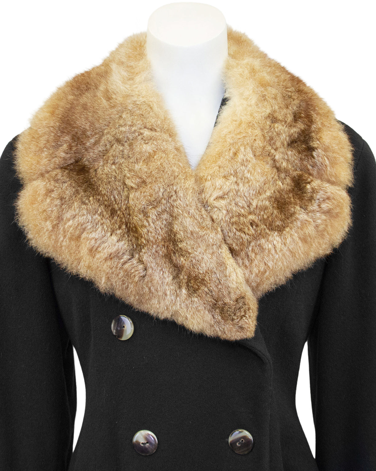 Black Wool Maxi Princess Style Coat with Fur Collar – Vintage Couture