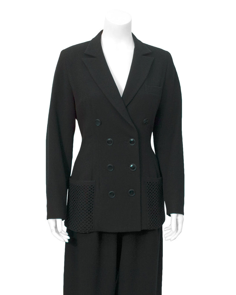 Black Wool Suit with Net pockets – Vintage Couture